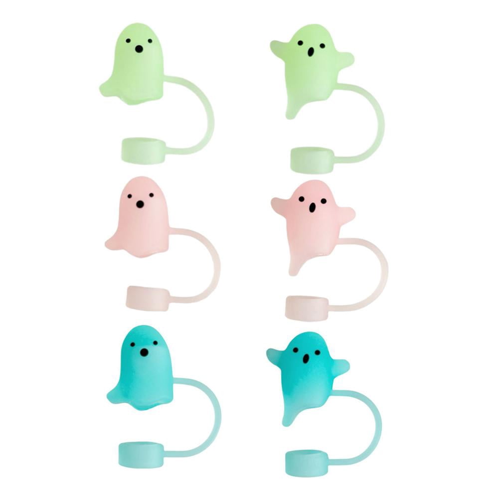 QHUDLV 6-Pack Halloween Ghost Silicone Straw Toppers Covers,Cute ...