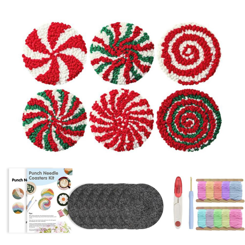 QHUDLV 6pcs Crochet Christmas Coasters, Punch Needle Coasters Kit ...