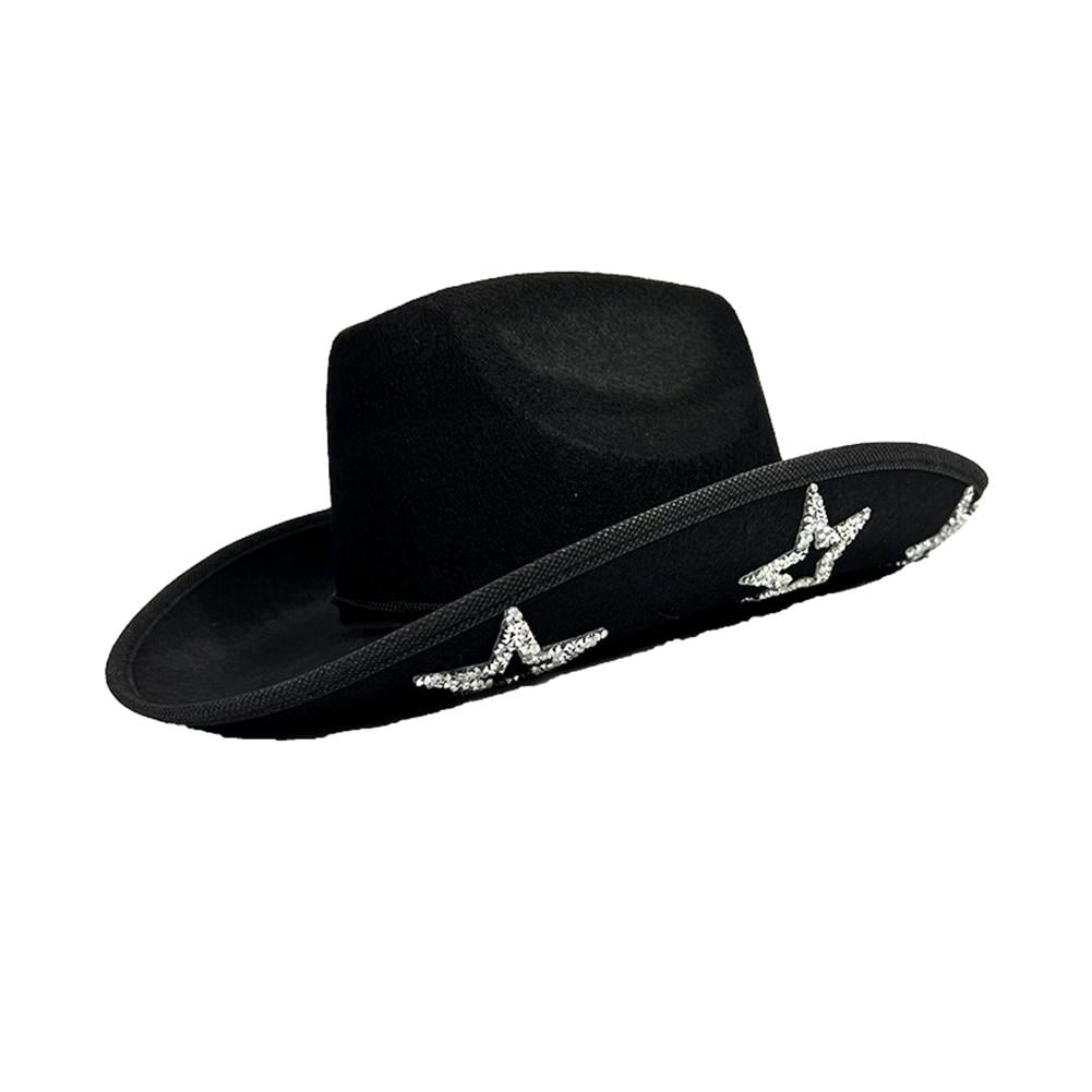QHUDLV Black Five-Pointed Star Hat One Size Spot Black Cowboy Hat Resin ...