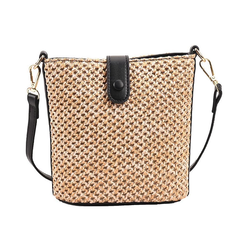 QHUDLV Boho Rattan Crossbody Bag,Small Straw Shoulder Bag,Summer Beach ...