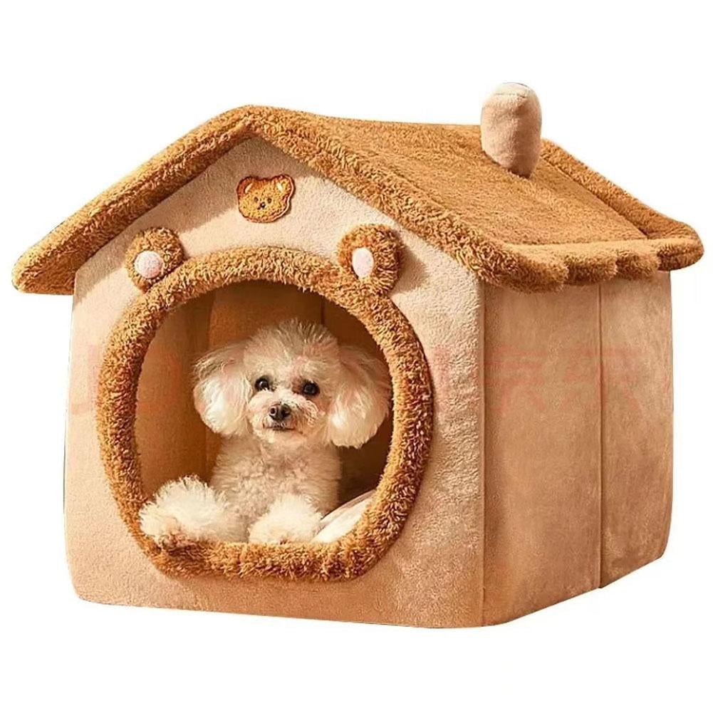 QHUDLV Cute Bear Shape Cat Bed Cave Indoor Cat House with Removable ...