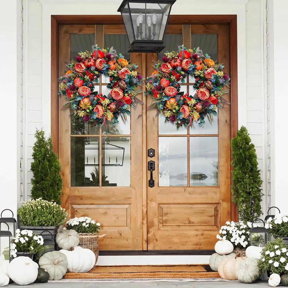 QHUDLV Fall Peony and Pumpkin Wreath,Farmhouse Fall Wreath with Maple ...