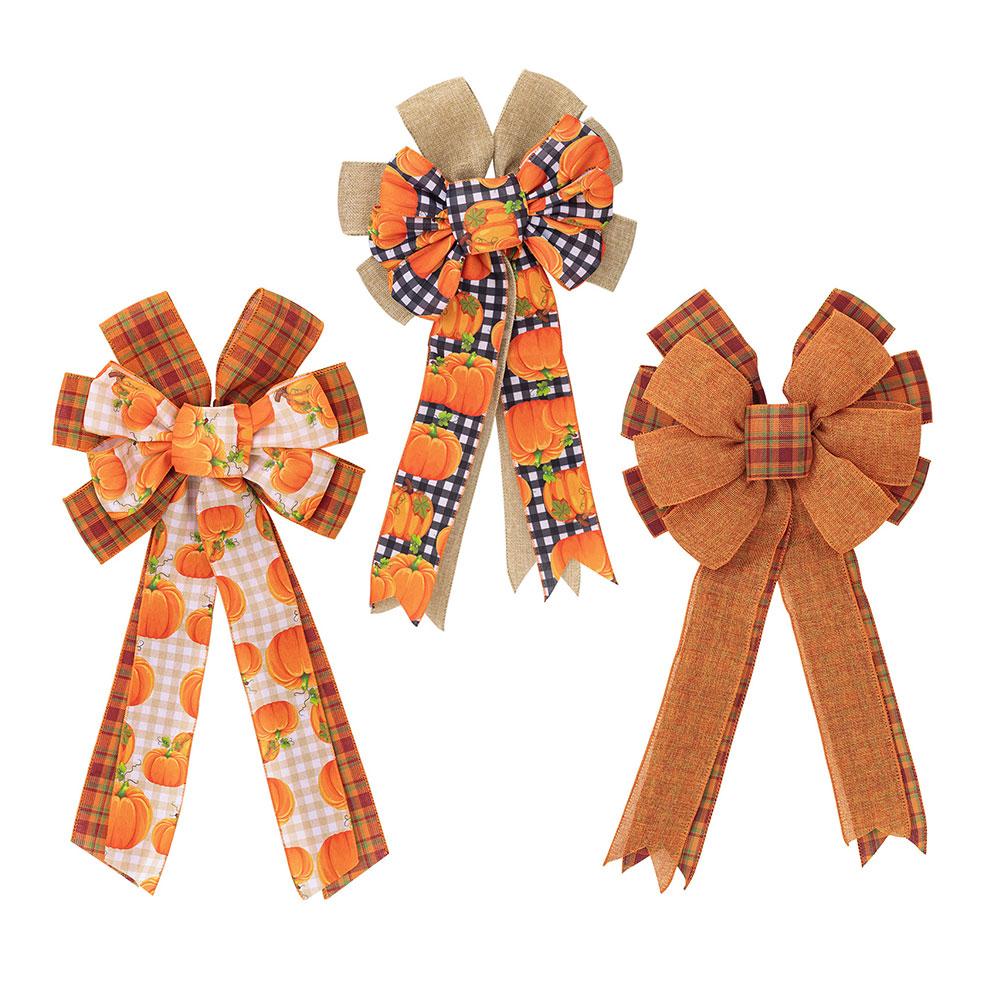 QHUDLV Fall Wreath Bow,Thanksgiving Pumpkins Wreath Bows,Autumn Harvest ...
