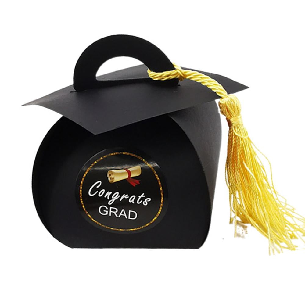 QHUDLV Gift Box Supplies, Graduation Shape Black Gold Box, Candy ...