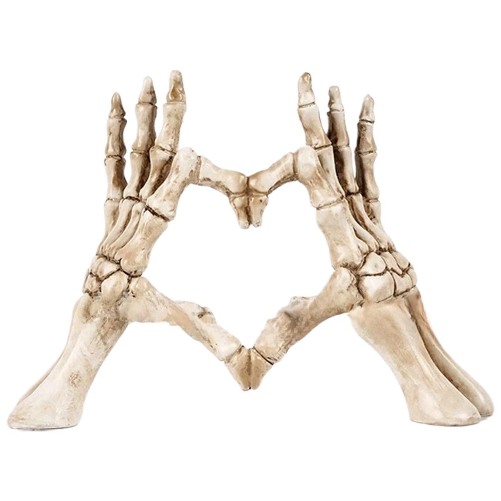 QHUDLV Heart Shaped Finger Gesture Sculpture Resin Skeleton Hand Love ...