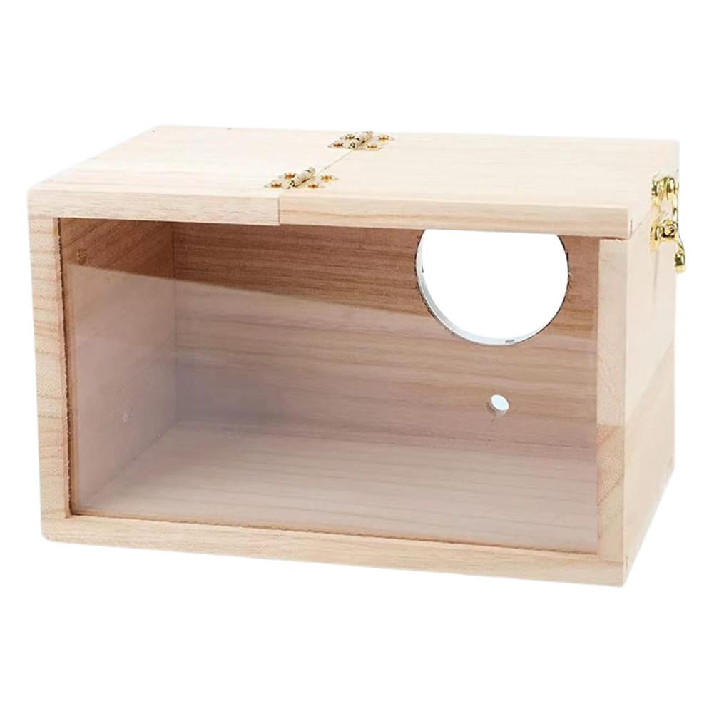 QHUDLV Large Parakeet Nest Box, Bird House for Cage Natural Wood ...