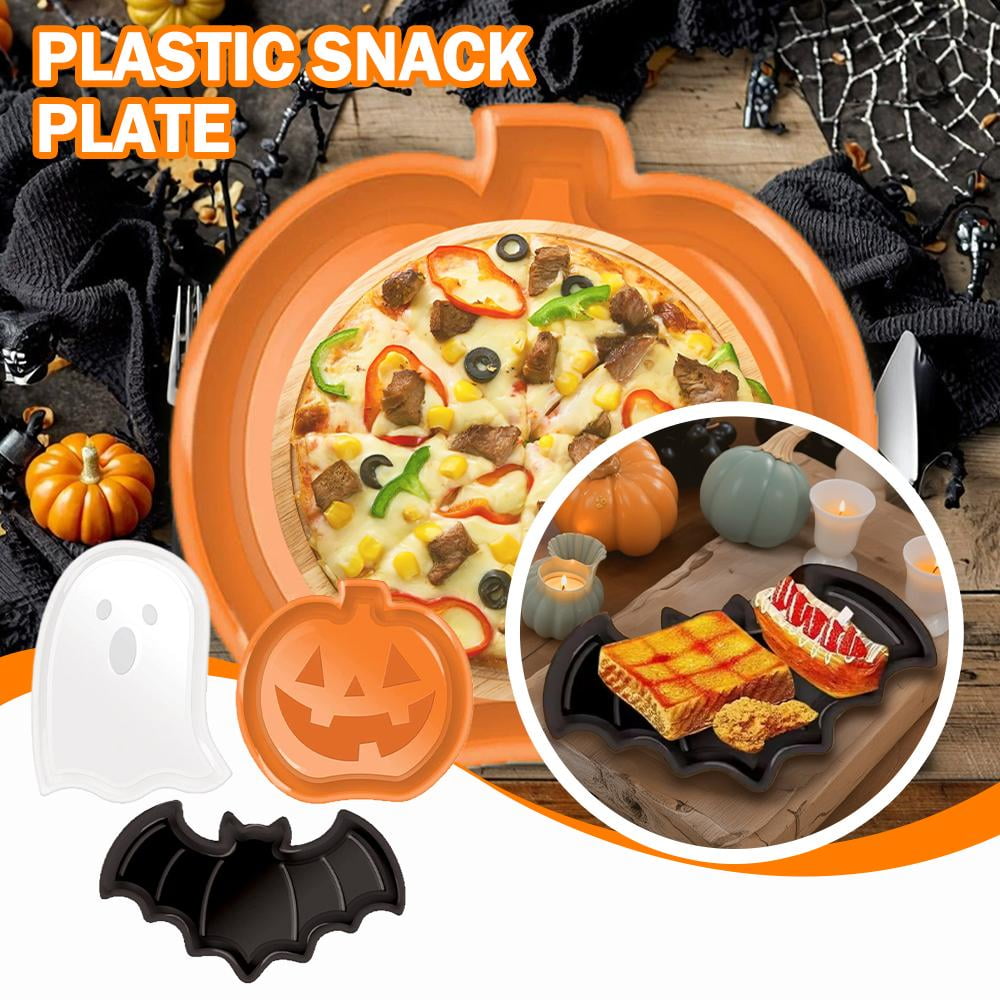 QHUDLV Plastic Pumpkin Ghost Bat Tray Set,3 PC Plastic Dessert Pumpkin ...