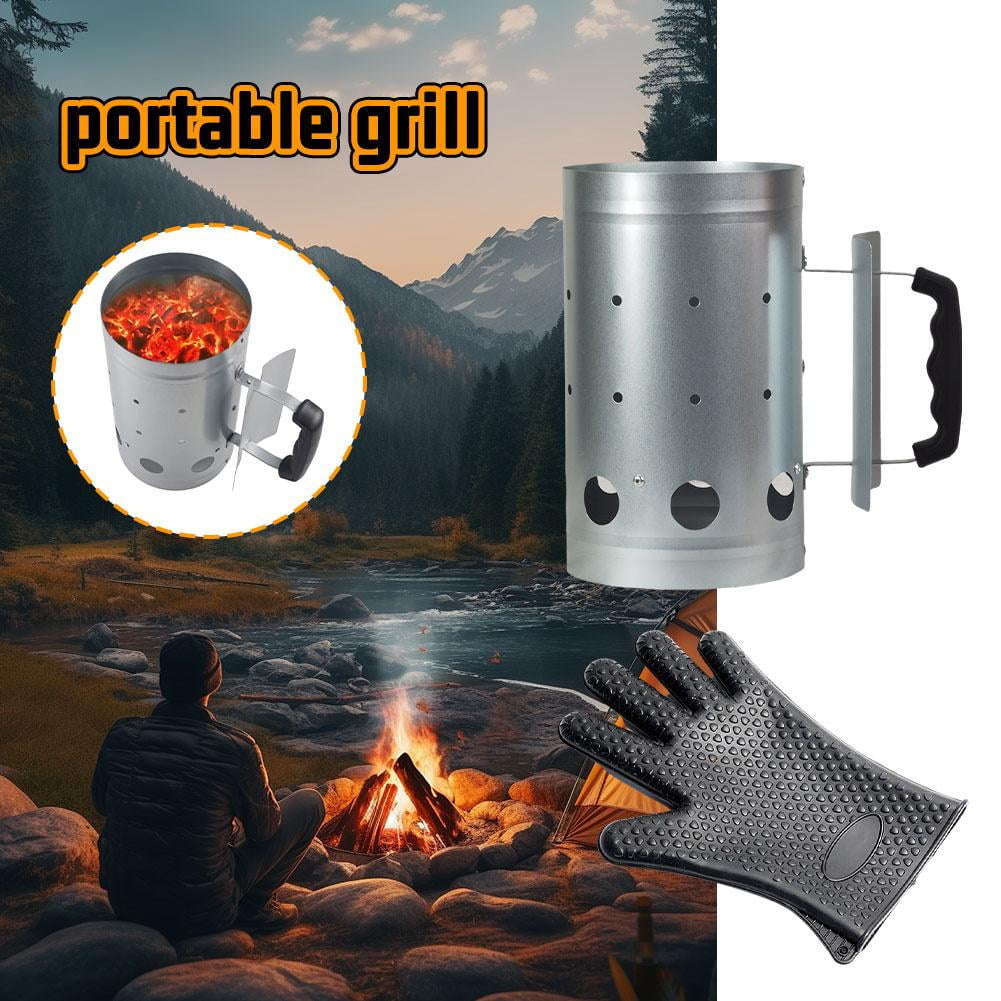 QHUDLV Portable Grill Rapid Fire Chimney Stainless Steel BBQ Chimney ...