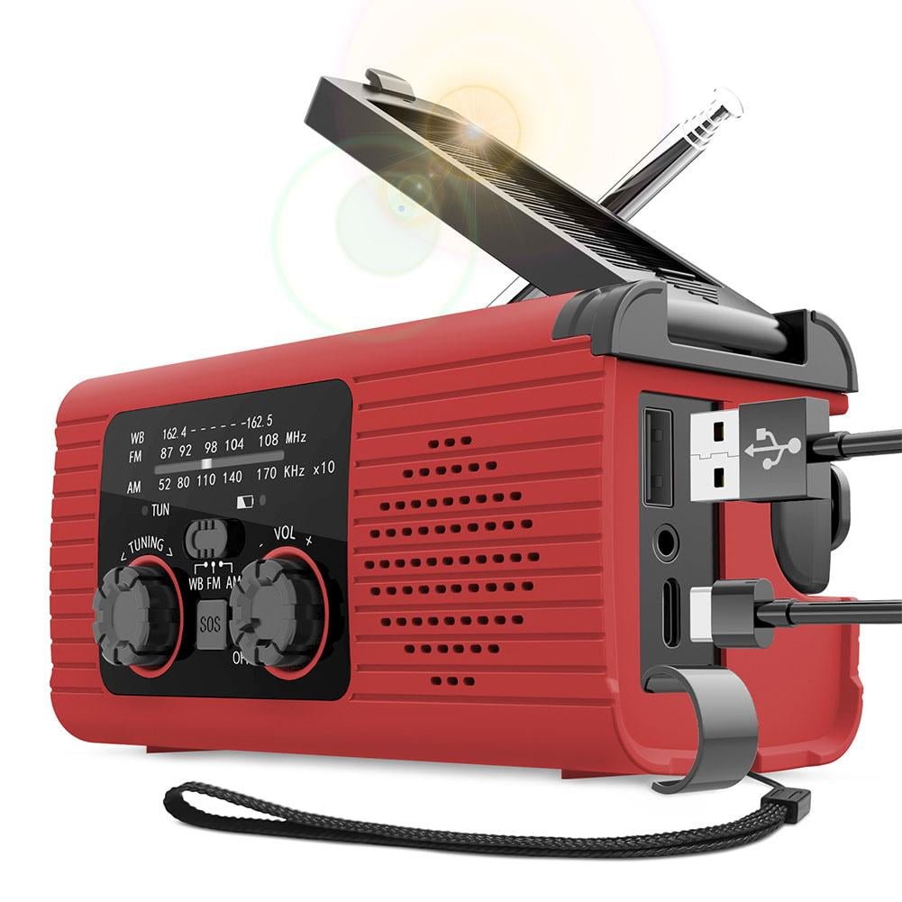 QHUDLV Solar Hand-Crank Emergency Radio, White Portable Weather Radio ...
