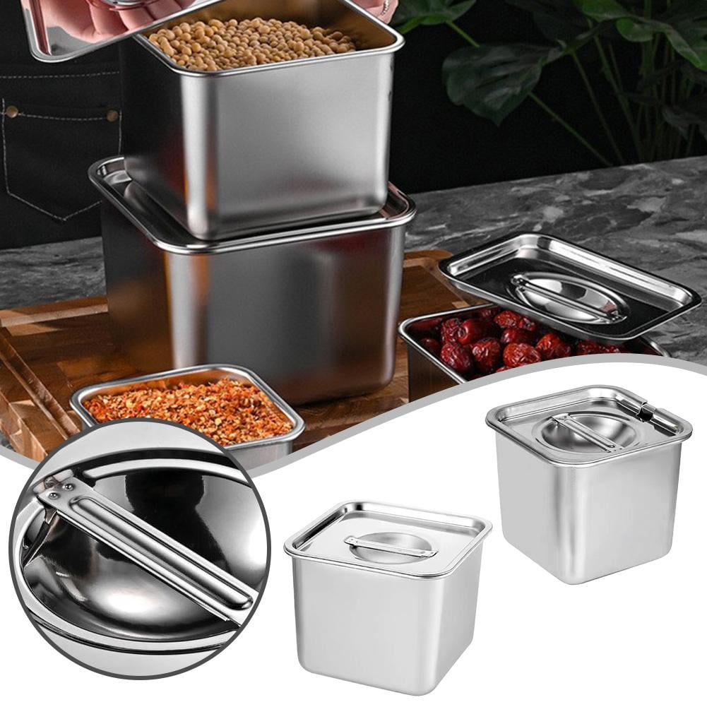 QHUDLV Square Stainless Steel Seasoning Box Condiment Storage Jar ...