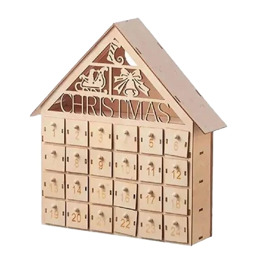 QHUDLV Wooden Advent Calendar with LED,Christmas Village Scene,24 ...
