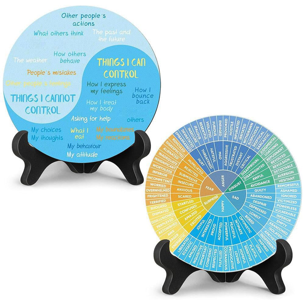 QHUDLV Wooden Emotional Wheel, Therapy Diagram Board, Calm Emotions ...