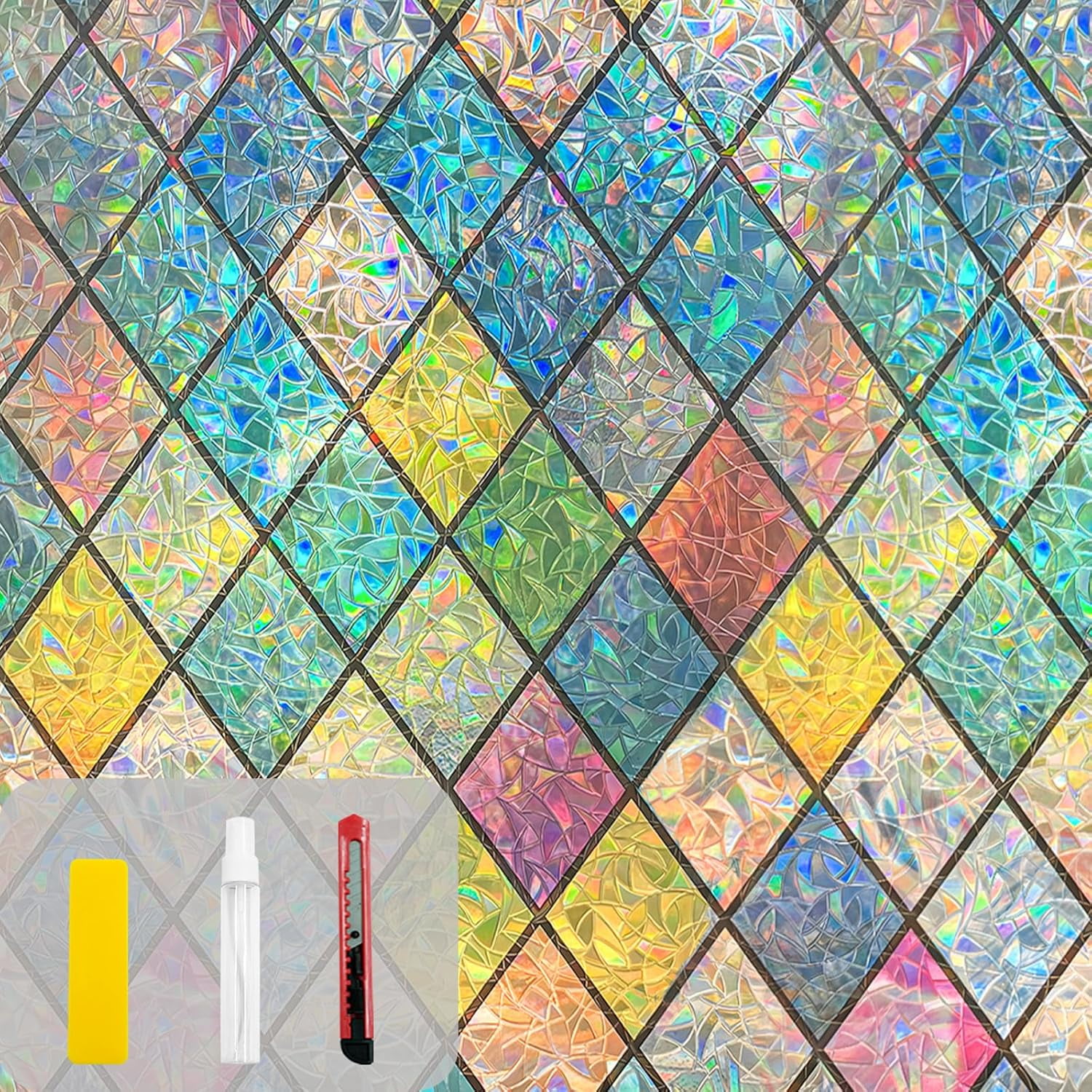 QHY Sunshine Colorful Rainbow Stained Glass Window Film Non-Adhesive ...