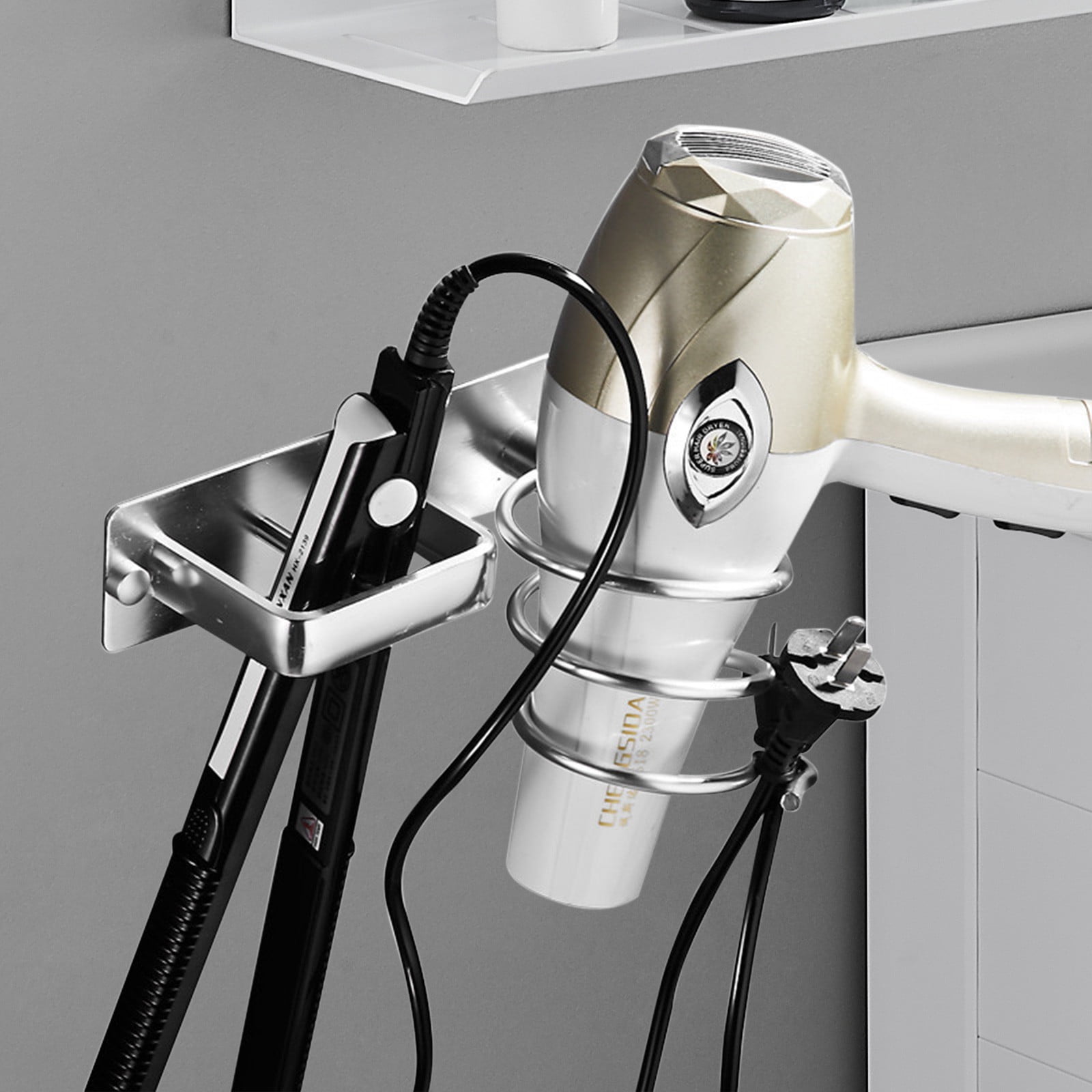 QIAKAA Hair Dryer Holder Wall Mounted, Blow Dryer Rack Holder, Bathroom Bedroom Hair Styling ...