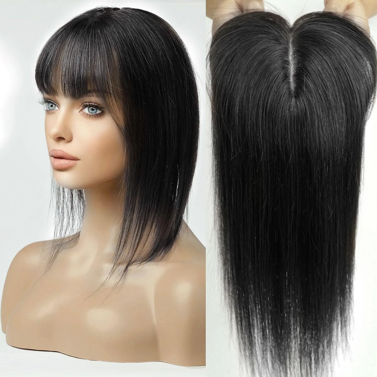QIANCHUN Human Hair Silk Base Topper Clip in 10x13cm Head Top ...