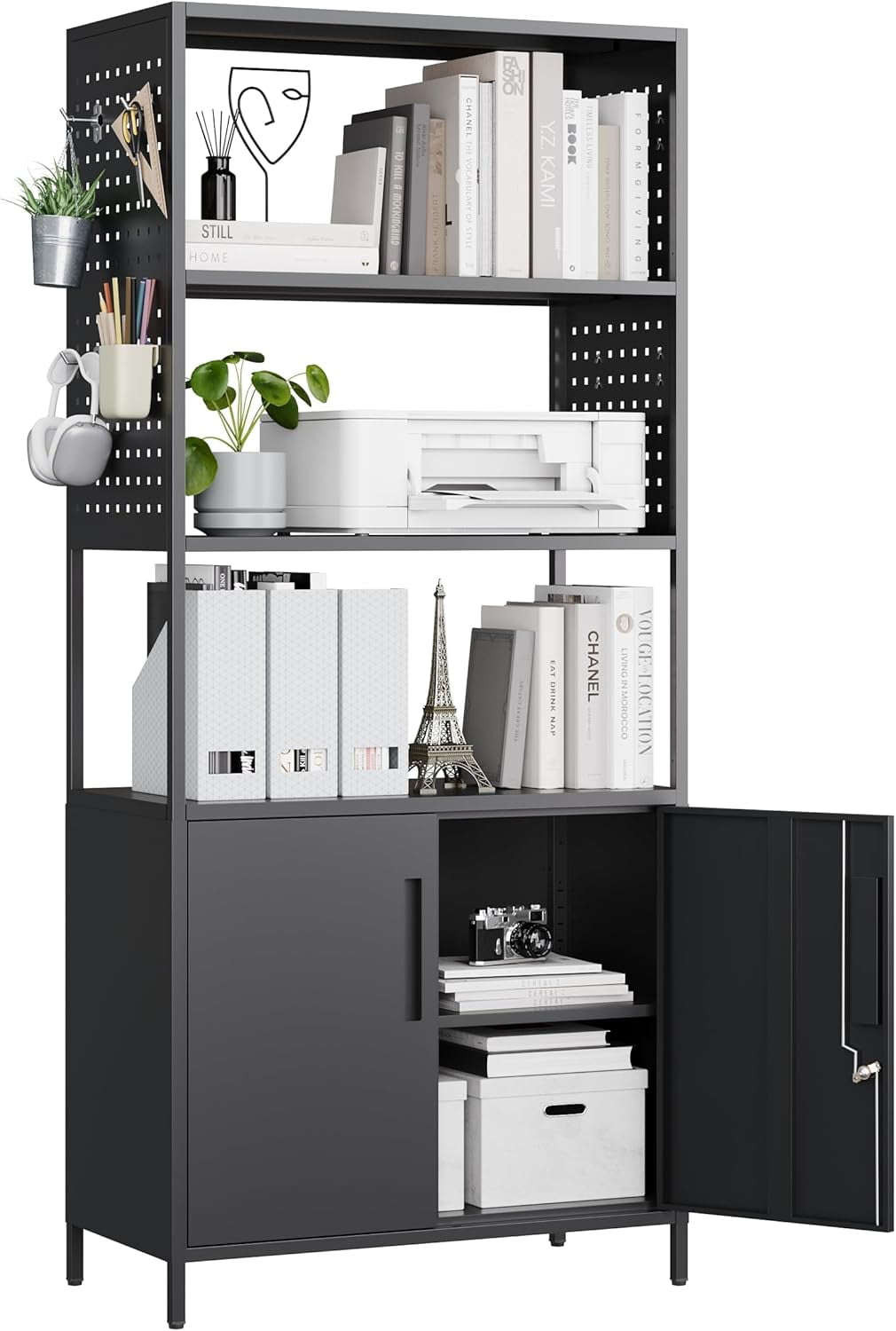 QIANGLING Standing Shelf Unit, 3 Tier Shelves with Locking Storage ...