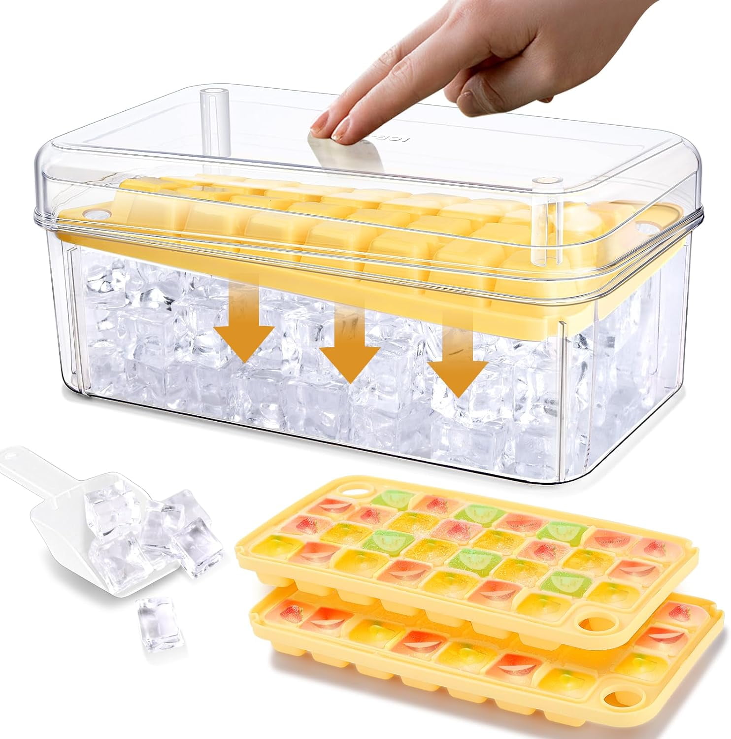 QIANSHUO Ice Cube Tray - Innovative Design, Stackable with Lid & Bin ...