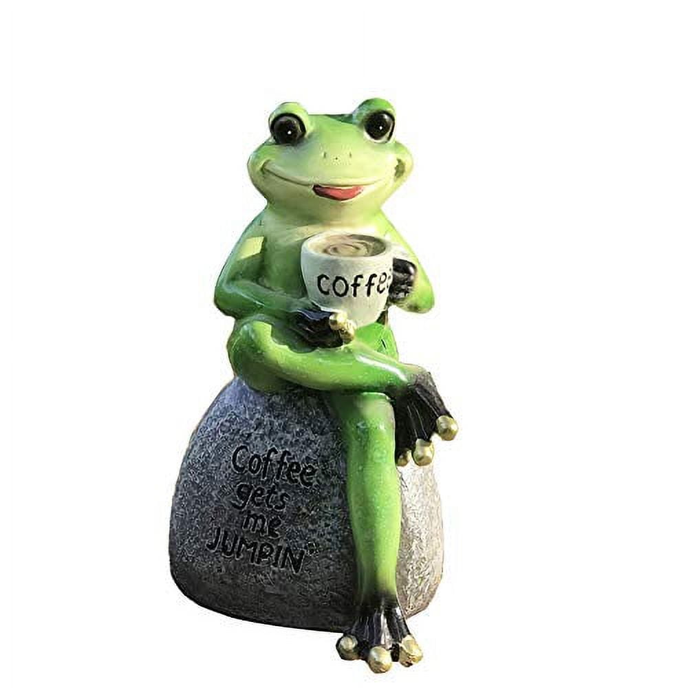 QIAOIDEA 6" Creative Green Frog Sitting on Stone Statue Drinking Coffee ...