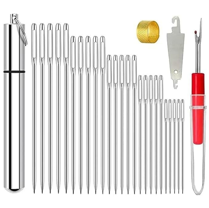 QIBEST 25pcs Sewing Embroidery Needle Set Large Eye Knitting Needle ...