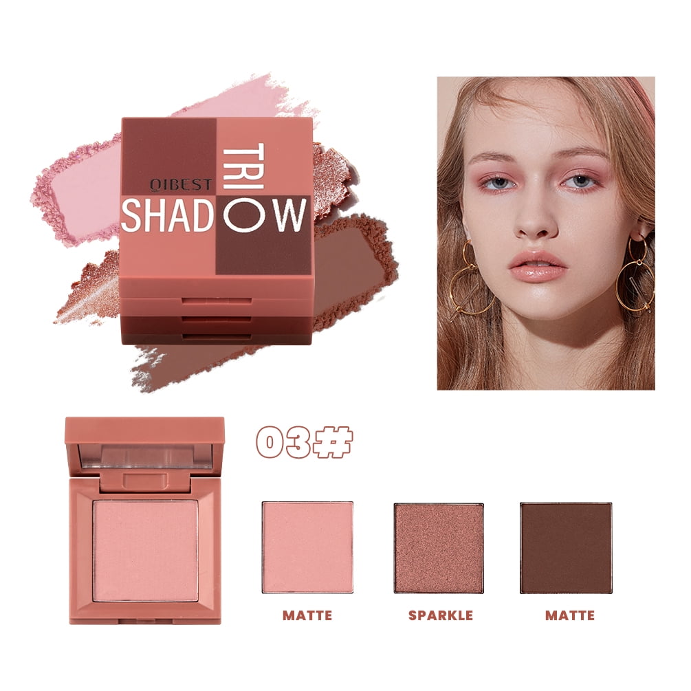 QIBEST Matte Eyeshadow 3 Colors In 1 Case Eye Shadow Makeup Highlighter ...
