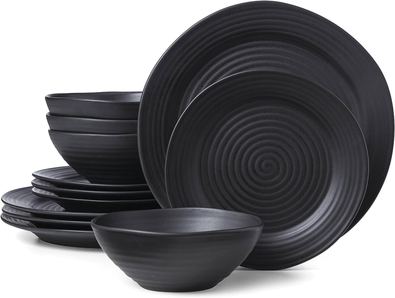QICHONG Black Ridge Piece Dinnerware Set, 12 Count, Dorm Room ...