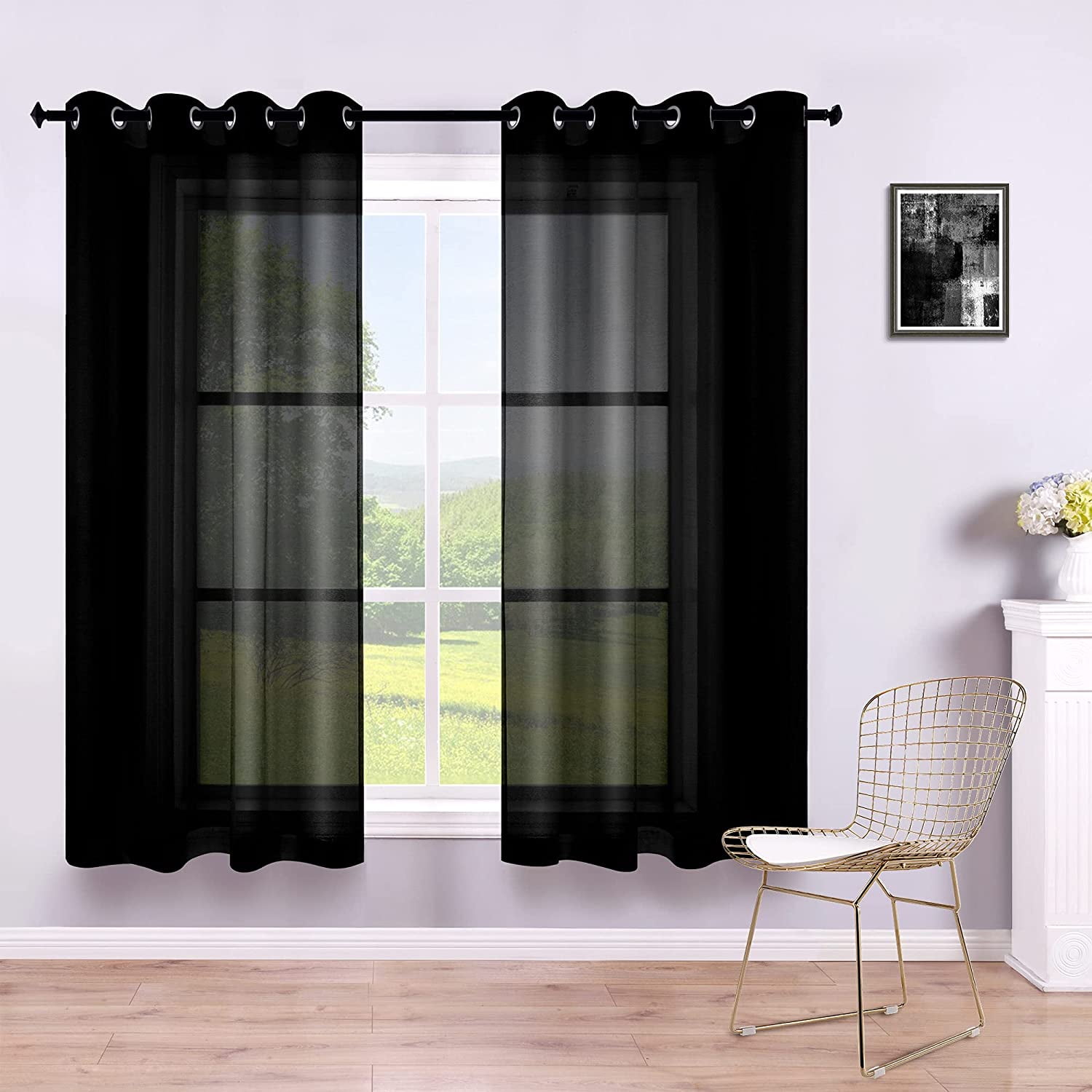 QICICI-Black Sheer Curtains 45 Inch Length For Basement Windows Set Of ...