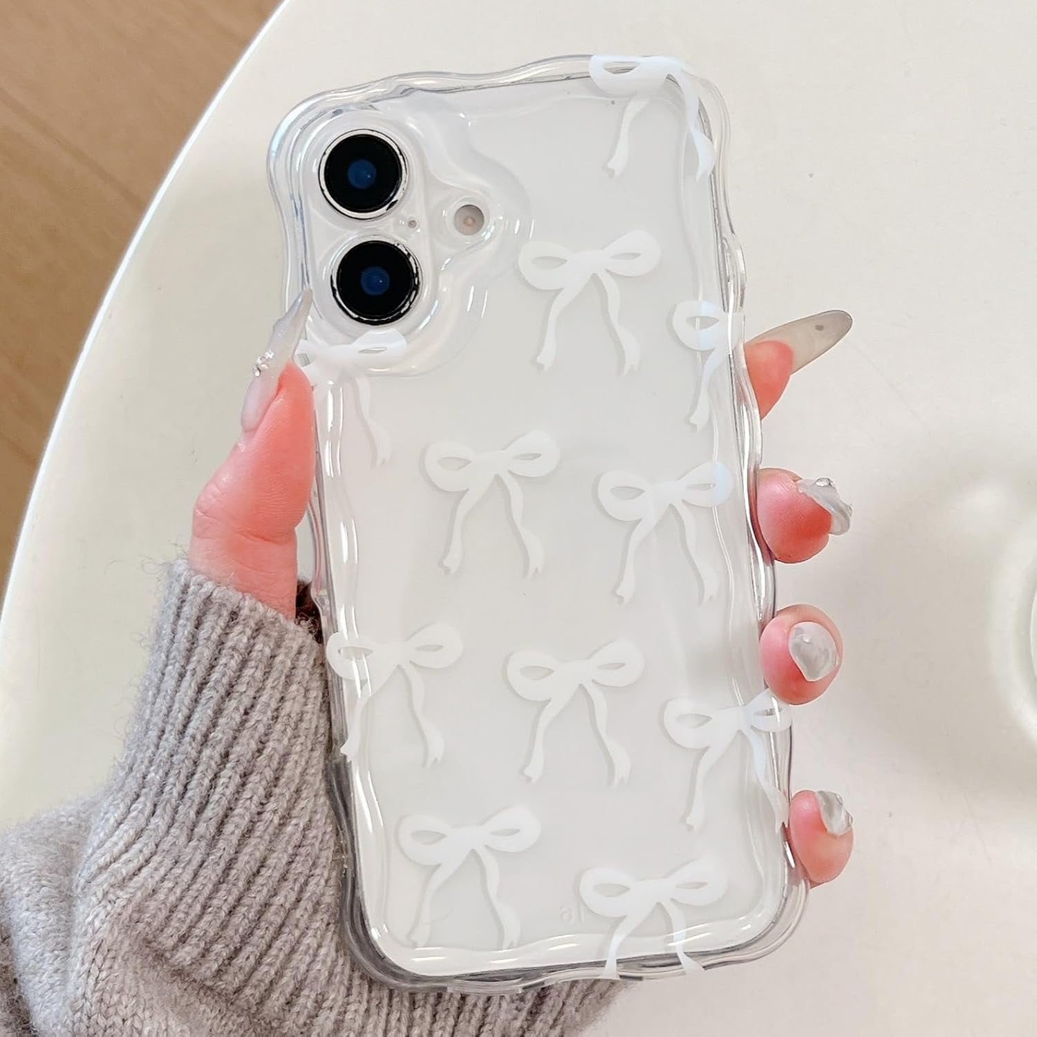 QICICI-Bow Case For Iphone 16, Cute Ribbon Bows Wavy Curly Frame Clear ...