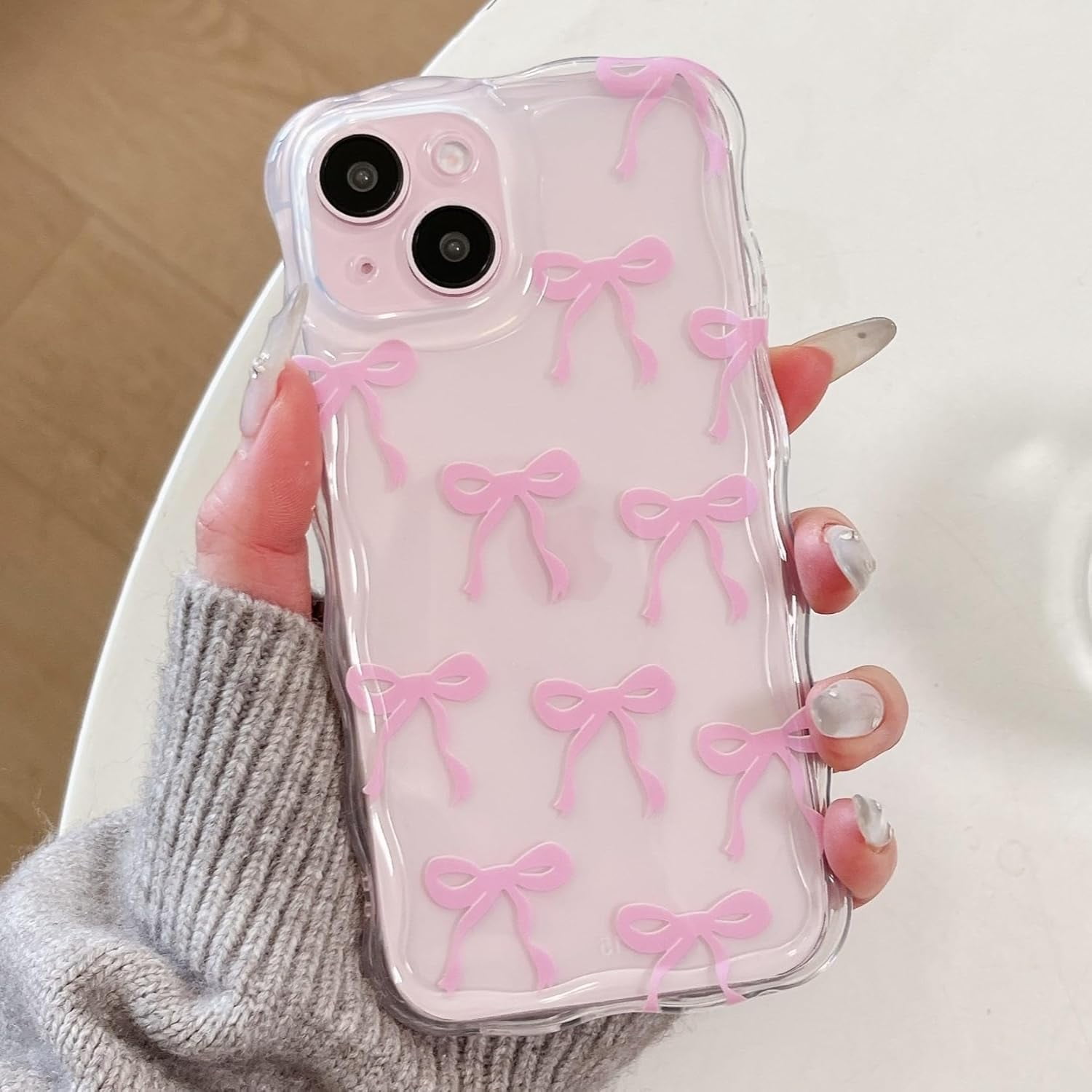 QICICI-Bow Case For Iphone 16 Plus, Cute Ribbon Bows Wavy Curly Frame ...