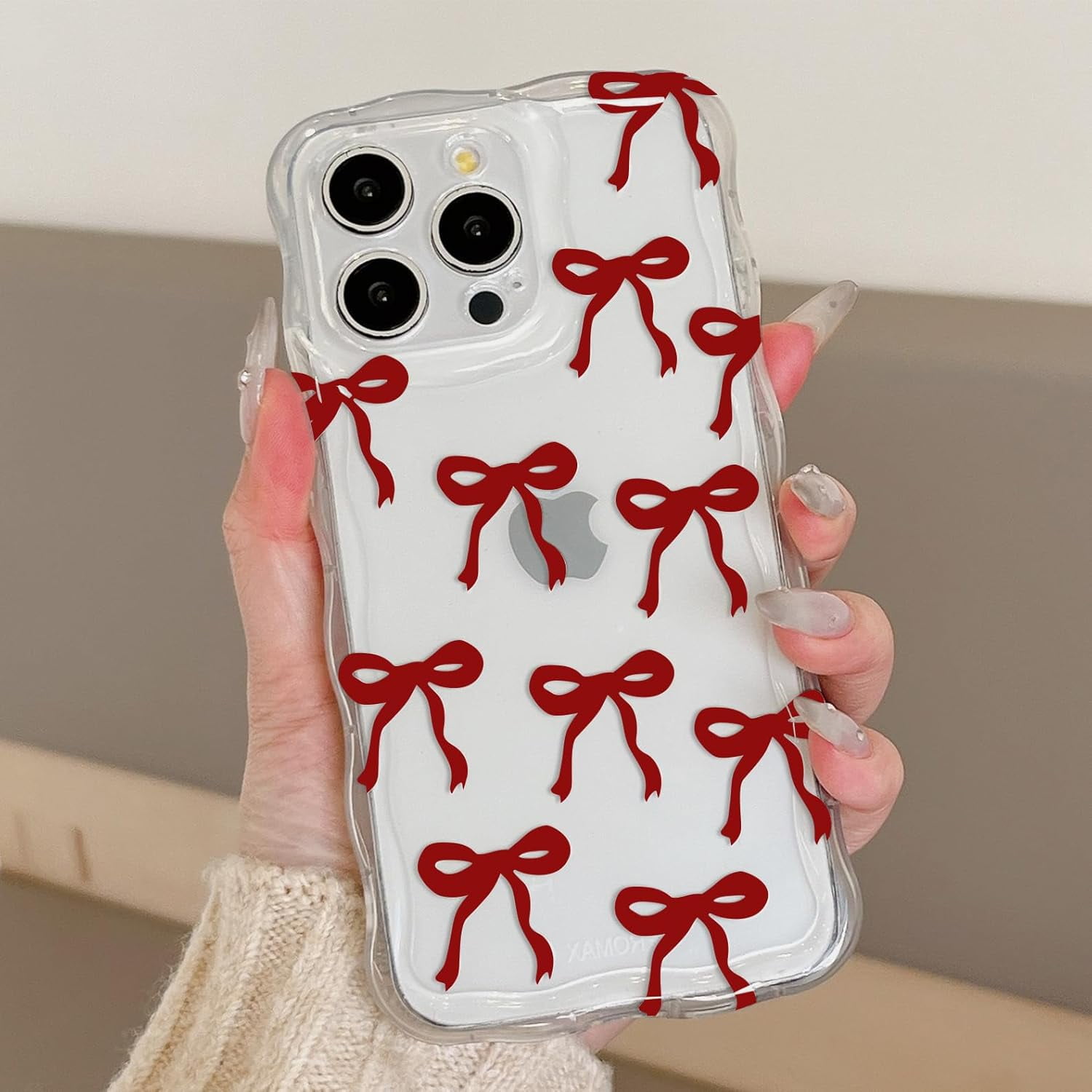 QICICI-Bow Case For Iphone 16 Pro, Cute Ribbon Bows Wavy Curly Frame Clear Phone Case For Girls ...