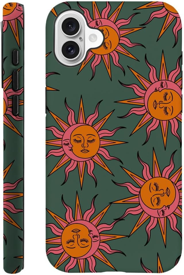 QICICI-Case Compatible With For Iphone 16,Pink Orange Sun Moon Faces ...