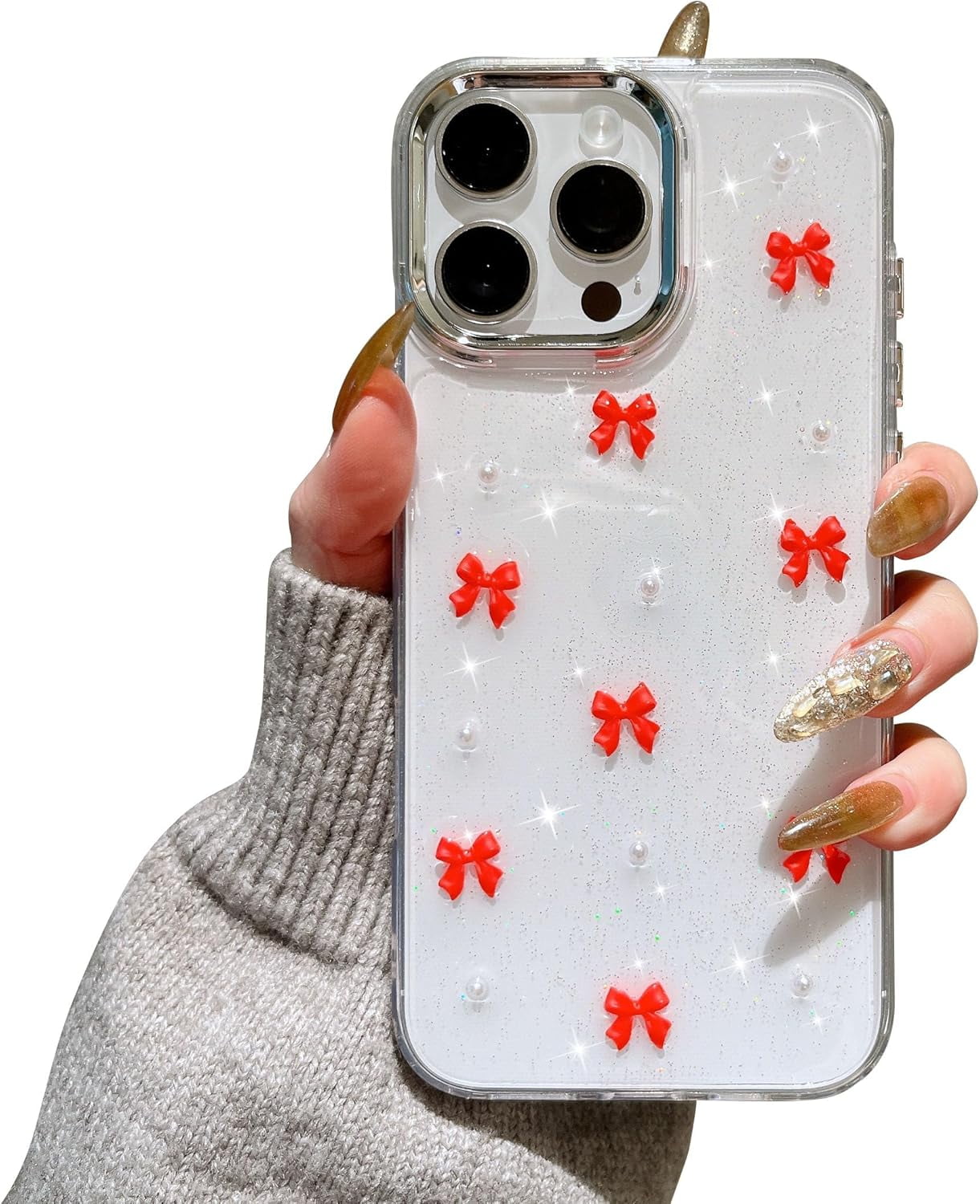 QICICI-Case For Iphone 13 Pro, Bling Glitter 3D Bowknot Phone Case Cute Sparkly Crystal Clear ...