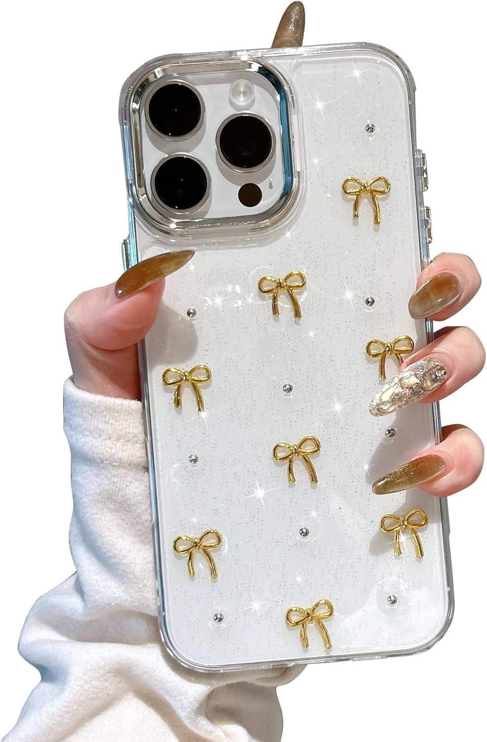 QICICI-Case For Iphone 13 Pro, Bling Glitter 3D Bowknot Phone Case Cute Sparkly Crystal Clear ...