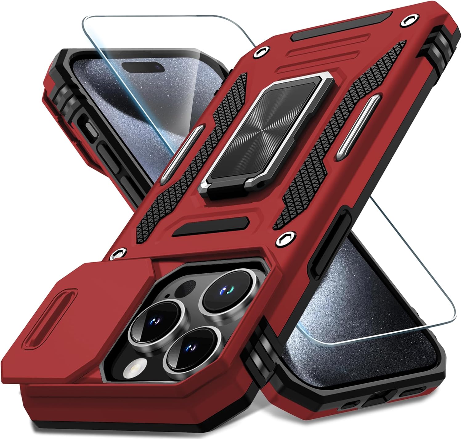 QICICI-Case For Iphone 15 Pro Max With Slide Camera Cover+Screen Protector(1 Pack), Rotated Ring ...