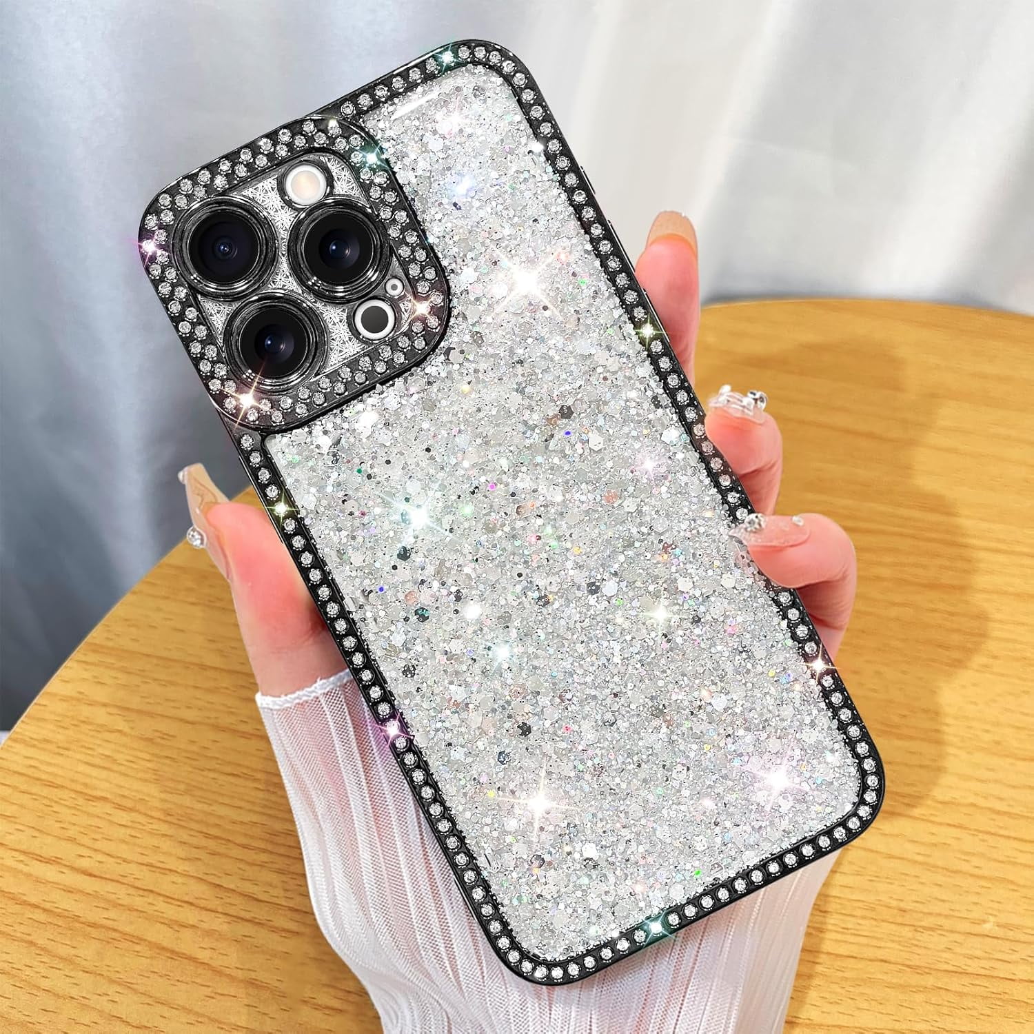 QICICI-Designed For Iphone 16 Pro Max Case Glitter Dimond Bling Cover With Camera Protector ...