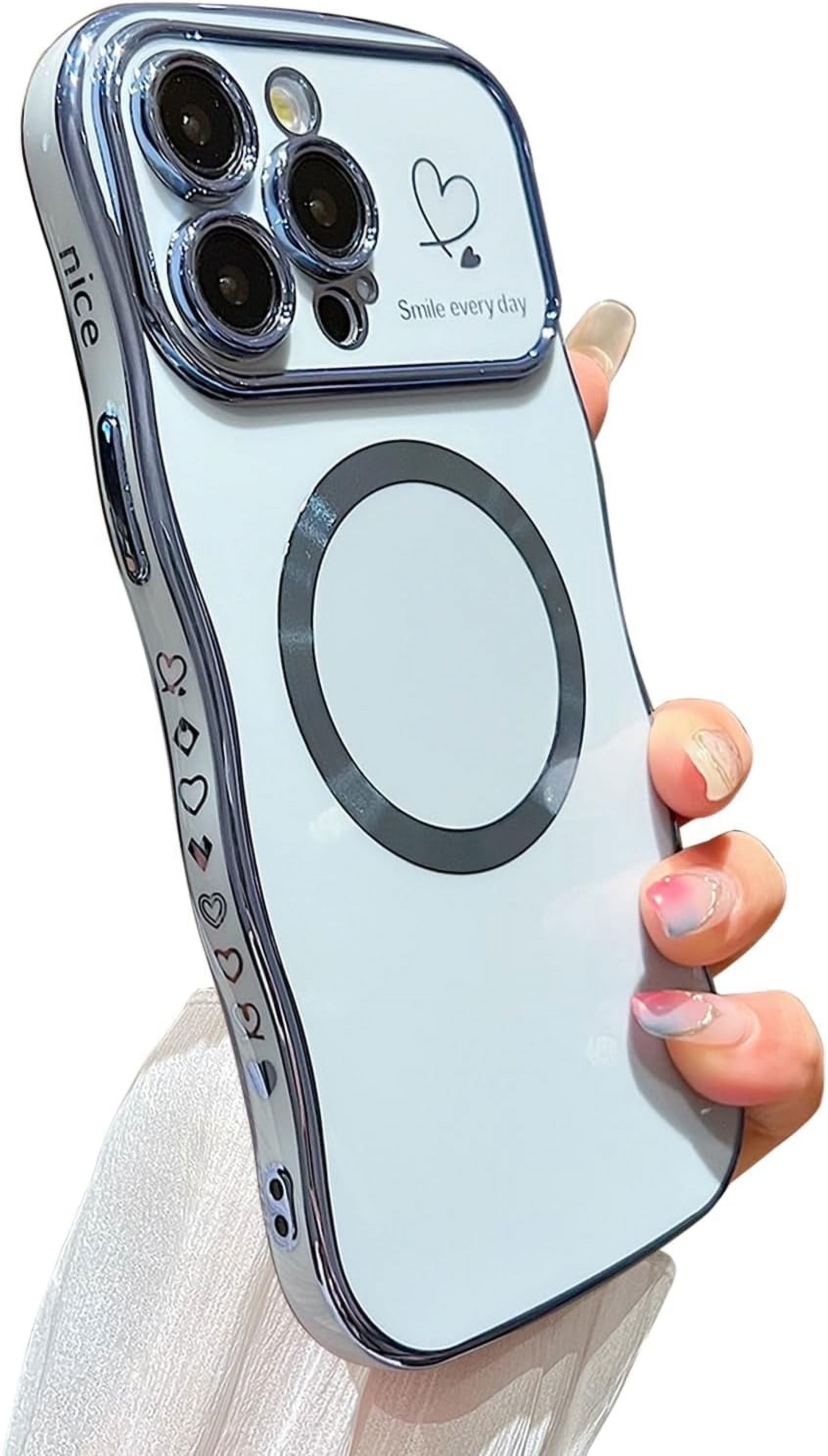 QICICI-For Iphone 15 Pro Case Magnetic,For Women Girls Soft Cute Wave Frame Curly Shape Love ...