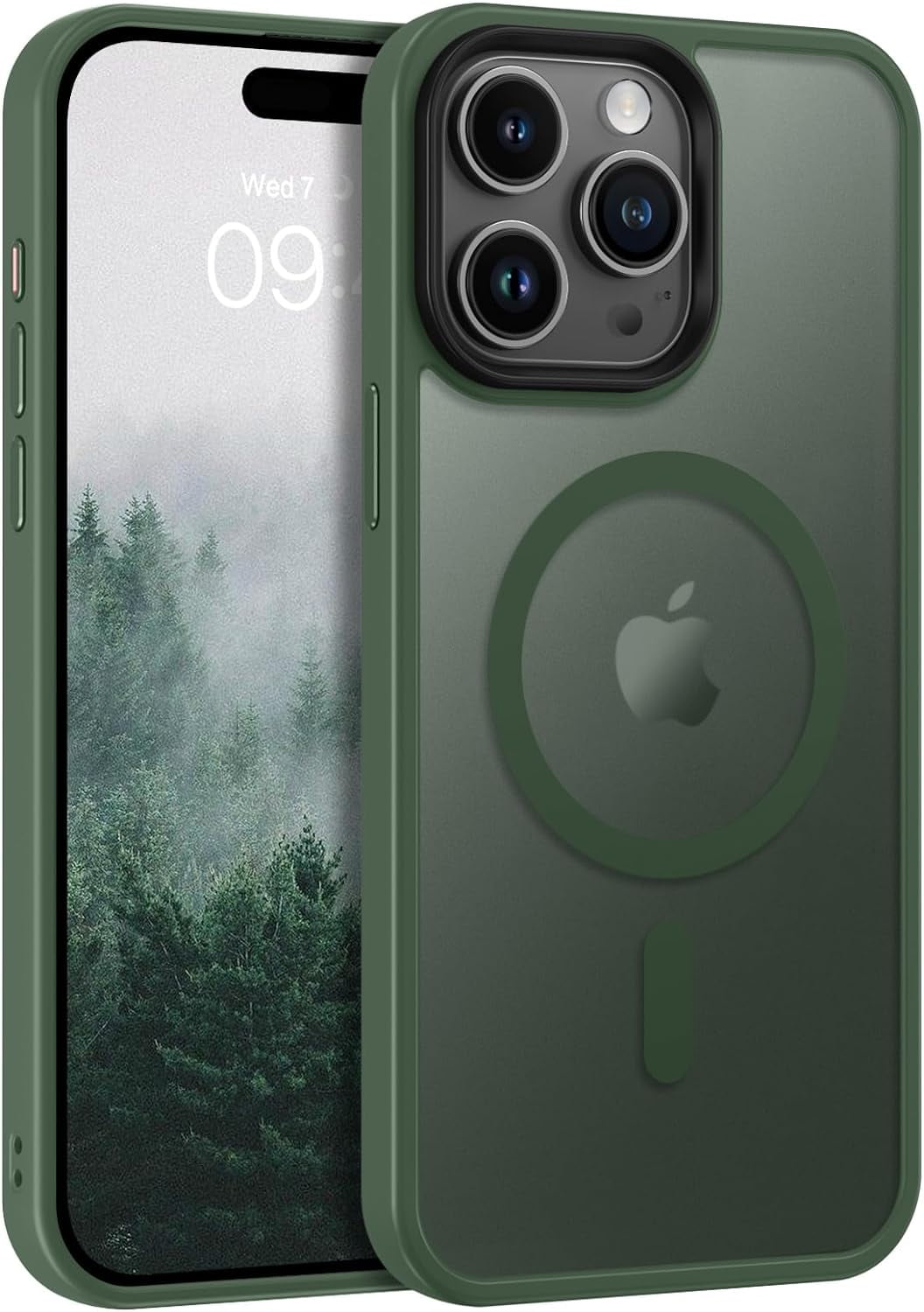QICICI-For Iphone 15 Pro Max Case, Slim Matte Green Translucent Protective Cover With Magsafe ...