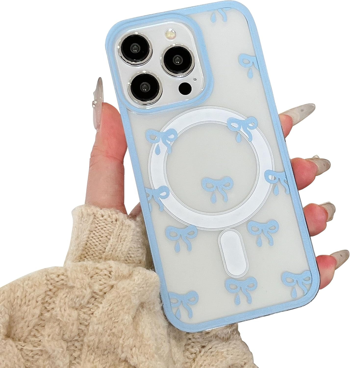 QICICI-Magnetic Case For Iphone 13 Pro Max, Compatible With Magsafe, Clear Cute Ribbon Bowknot ...