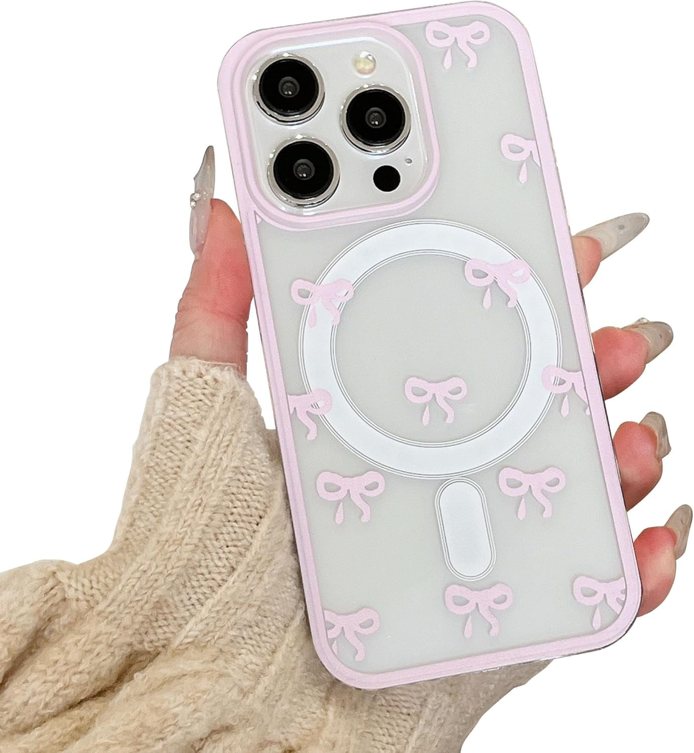 QICICI-Magnetic Case For Iphone 13 Pro Max, Compatible With Magsafe, Clear Cute Ribbon Bowknot ...