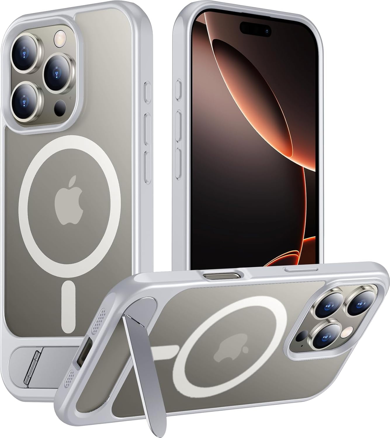 QICICI-Magnetic Compatible With Iphone 16 Pro Max Case, [Built-In Invisible Kickstand ...