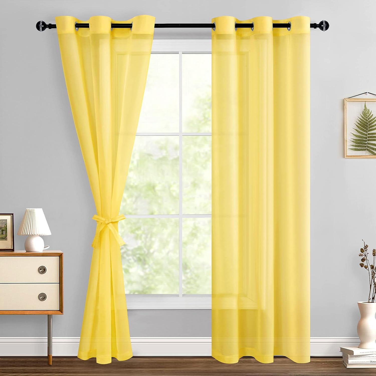 QICICI-Sheer Curtains 90 Inches Long With Tiebacks, Light Filtering ...