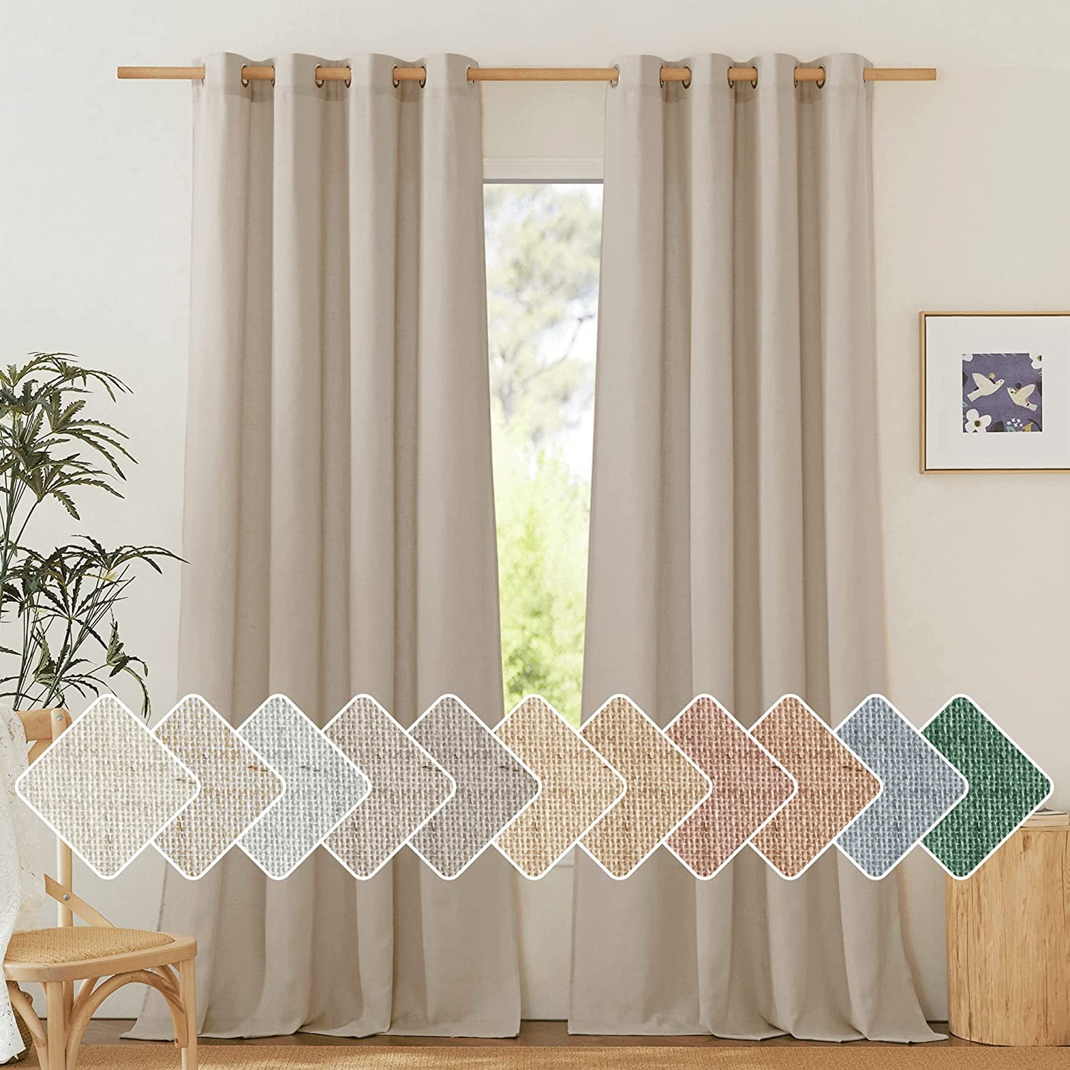 QICICI-Thick Linen Blend 108 Inches Long Curtains, Grommet Bedroom ...