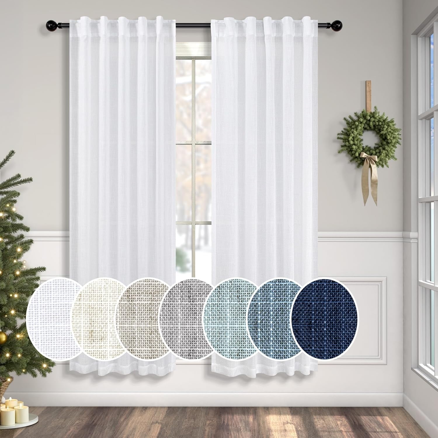 QICICI-White Curtains 38 Inch Wide For Windows 2 Panels Back Tab Loops ...