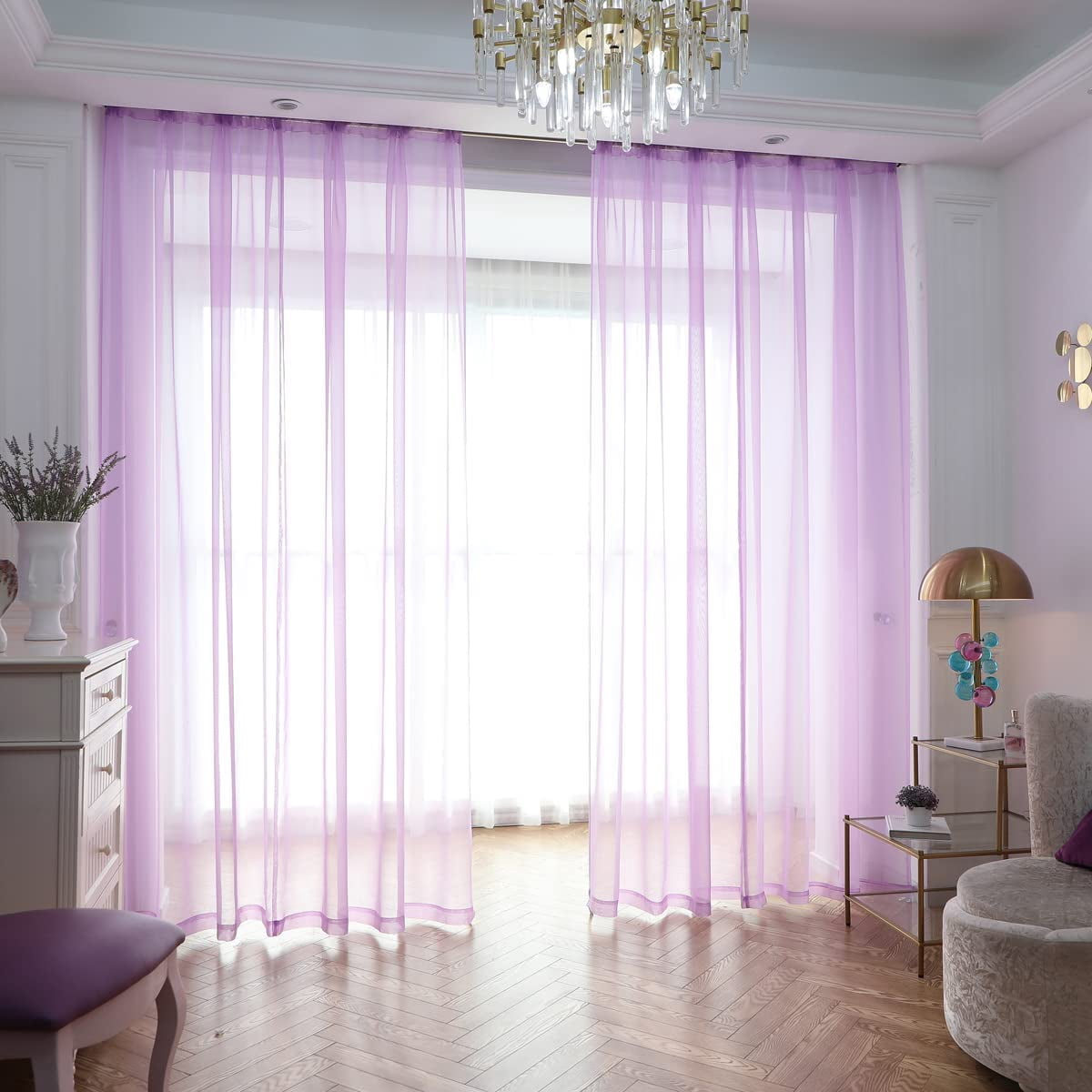 QICICI-Window Sheer Purple Curtains 95 Inches Long 2 Panels Sheer ...