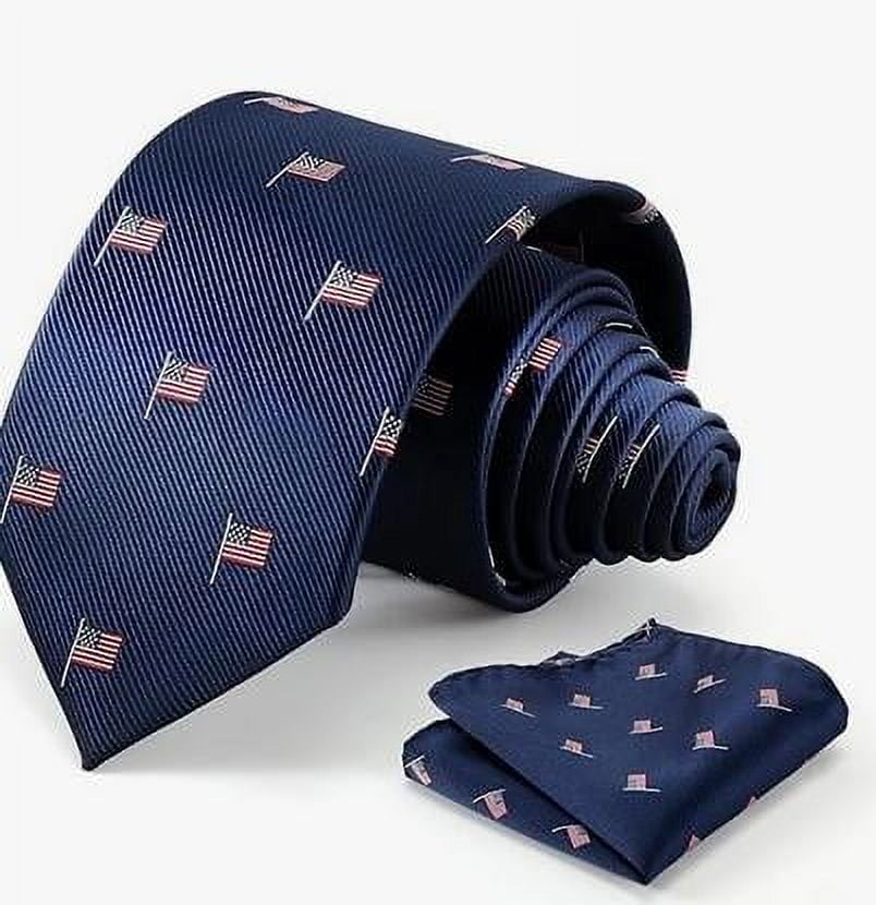 QIDITONG 1 Set Patriotic Necktie With Pocket Square American Flag ...