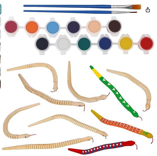 QIDITONG 1 Set Wood Snake Painting Kit Unfinished Wood Wiggly Snake Toy ...