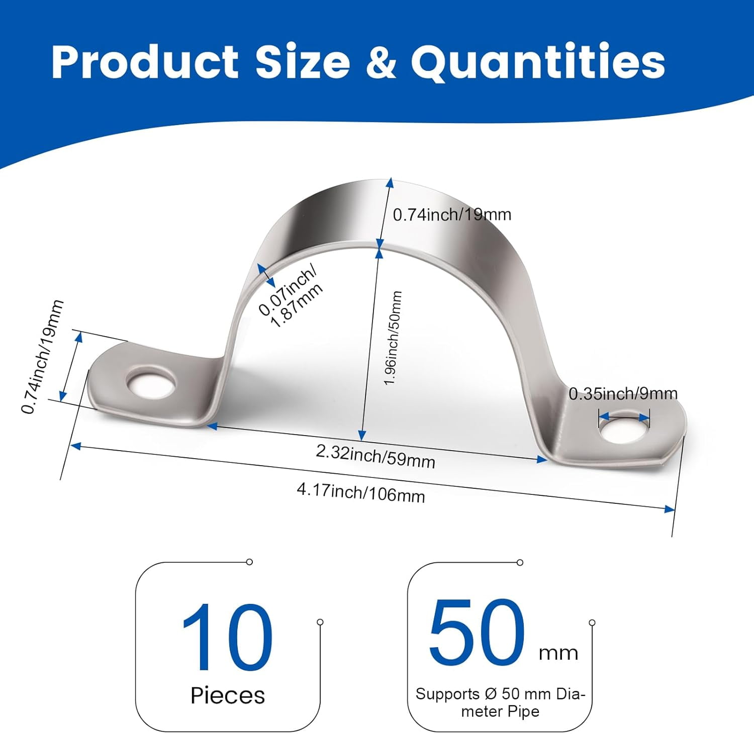 QIDITONG 10pcs Stainless Steel Pipe Clamps Wear-Resistant Hose Clips ...