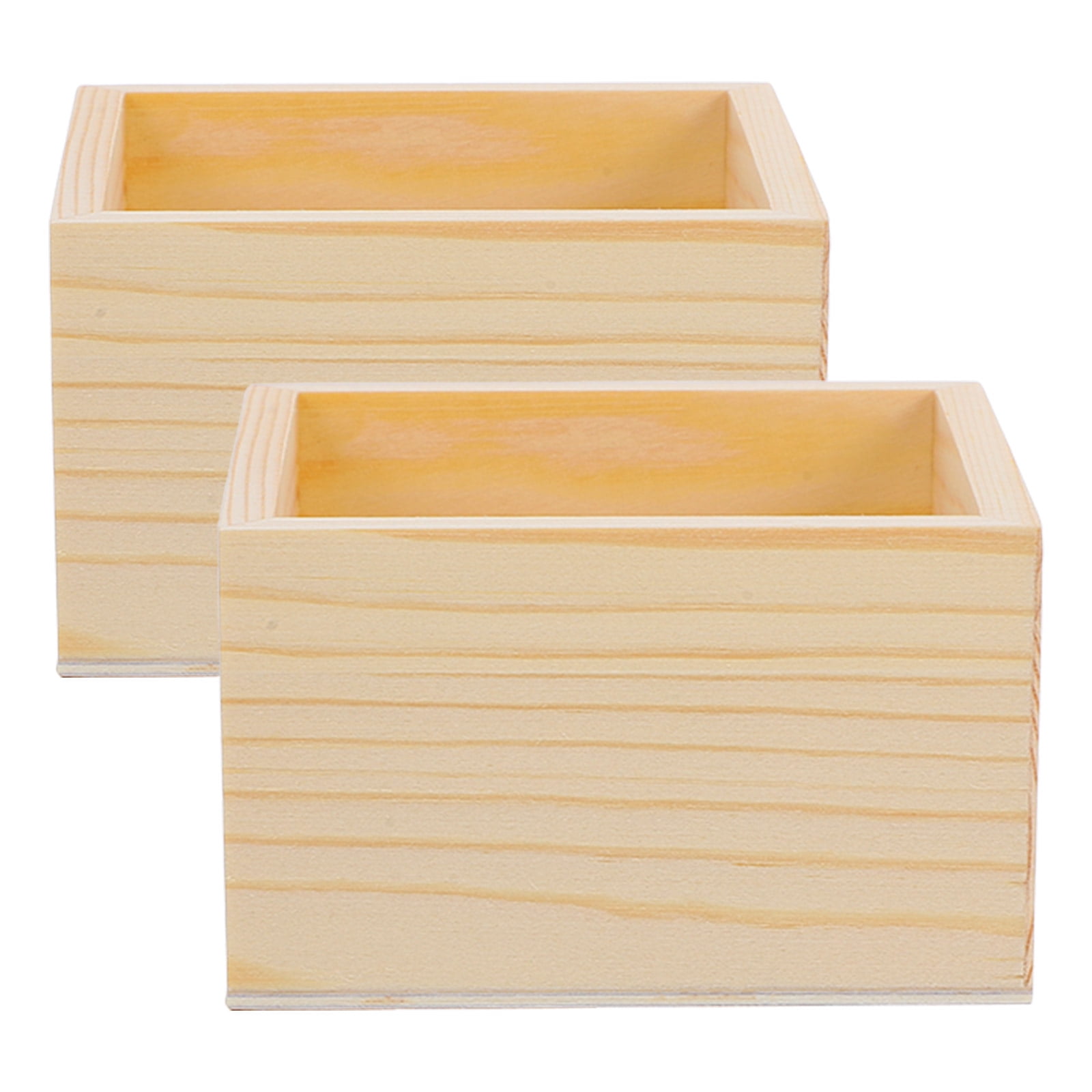 QIDITONG 2 Pcs Unfinished Wooden Box Rustic Small Square Wood Storage ...