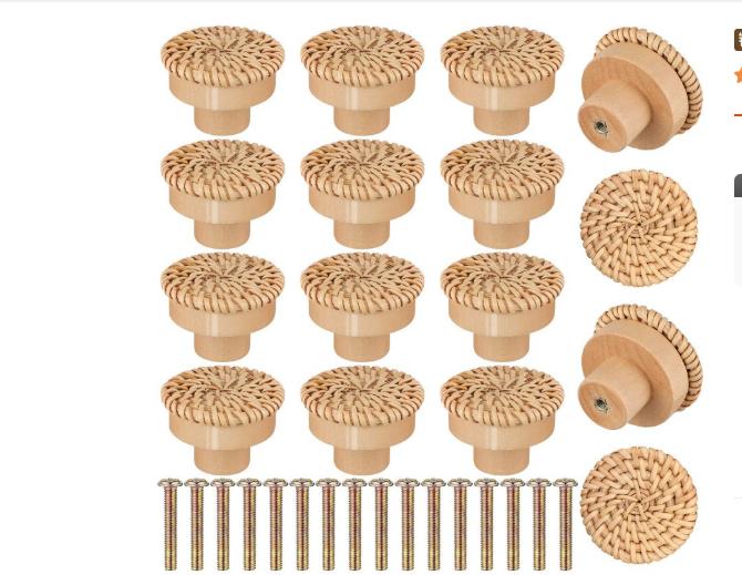 QIDITONG 8pcs Rattan Drawer Pulls Woven Round Wood Drawer Knobs Boho ...