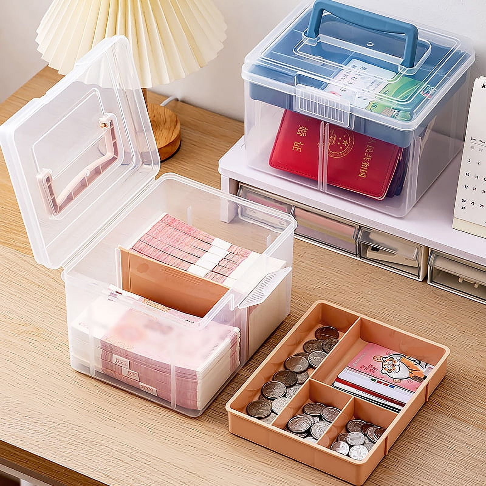 QIDITONG Clear Plastic Dividing Storage Box With Removable Tray ...