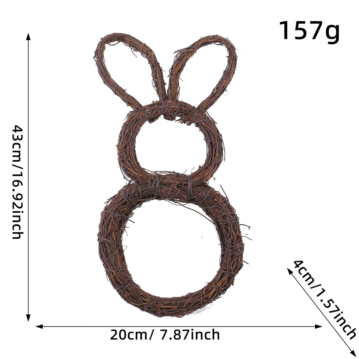 QIDITONG Diy Rattan Wreath Frame Bunny Shaped Decoration Garden Hanging ...